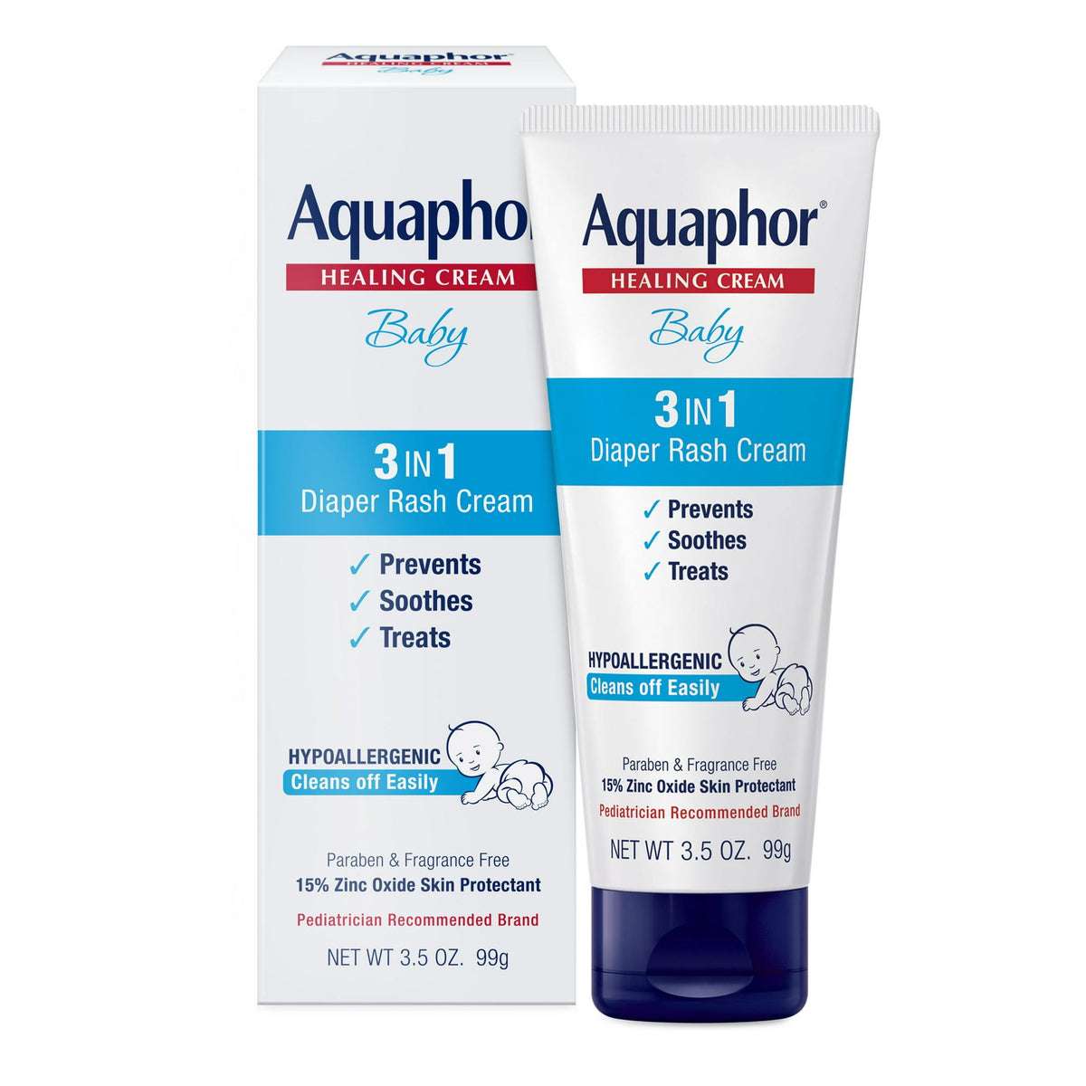 Aquaphor Baby Diaper Rash Cream, 3-in-1 Diaper Rash Relief, 3.5 Oz Tub ...